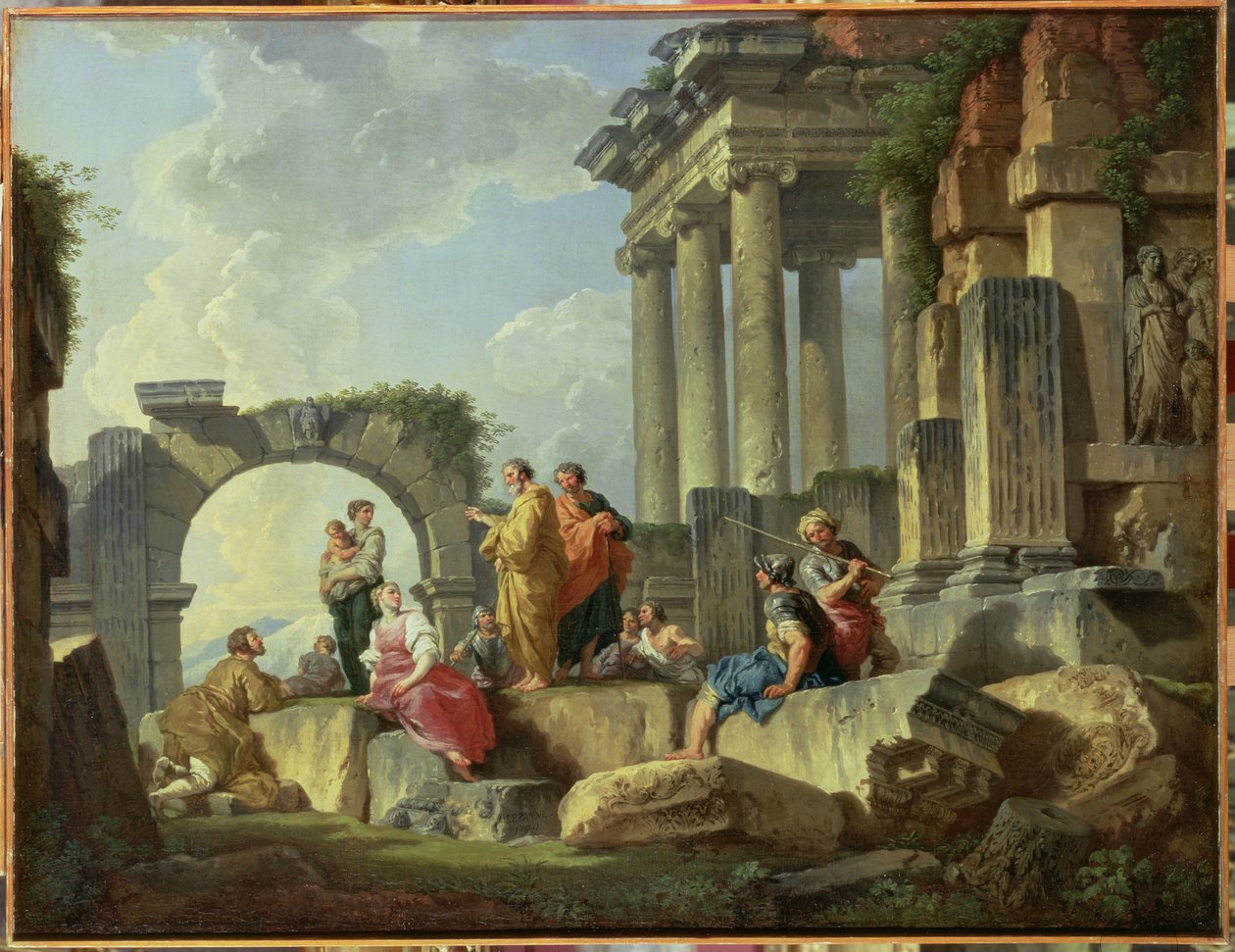 Ruinas con el Apóstol Pablo predicando, 1744
