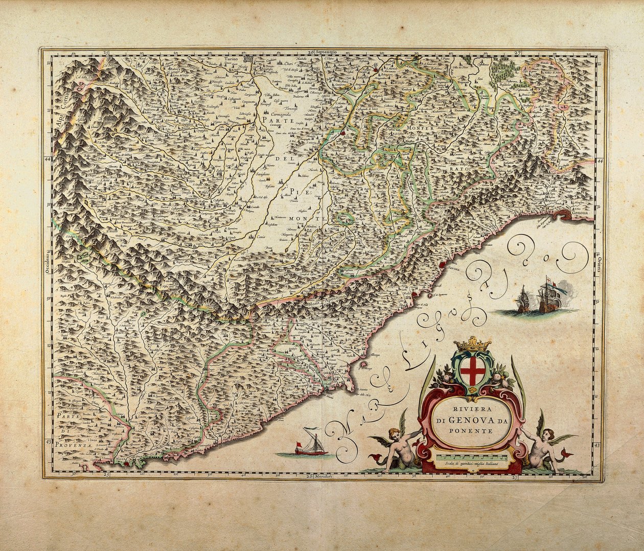 Mapa de la región de Liguria Occidental, por Giovanni Antonio Magini