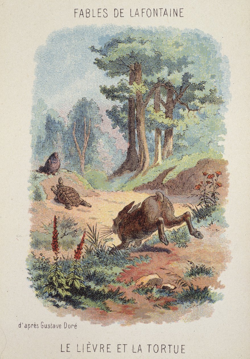 Fábulas de La Fontaine: La liebre y la tortuga después de Gustave Doré
