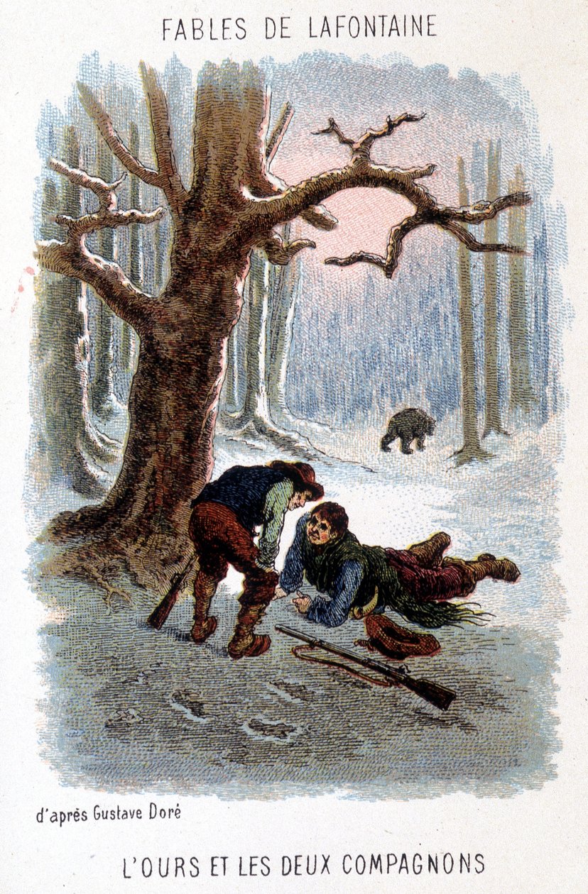 Ilustración de “El oso y los dos compañeros”, fábula de La Fontaine ...