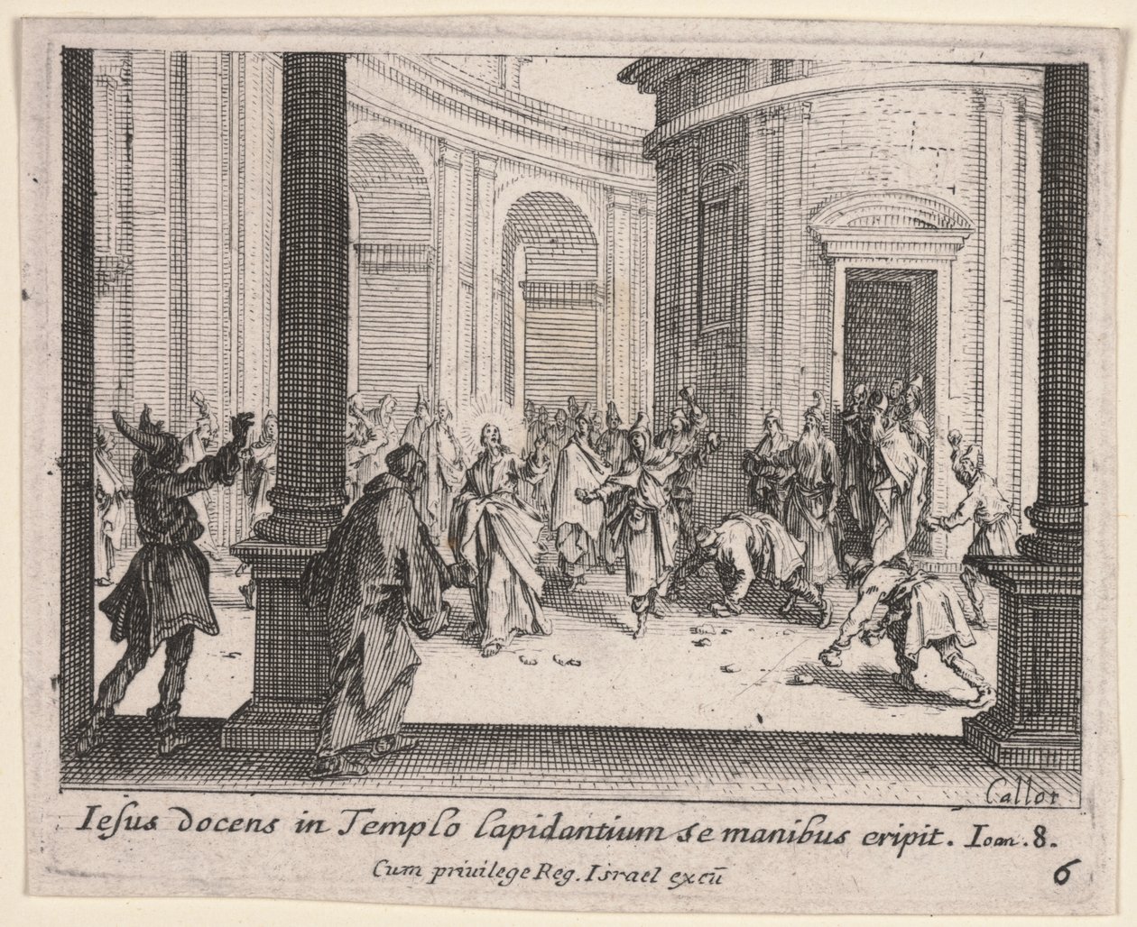 Cristo siendo apedreado desde el templo | Jacques Callot