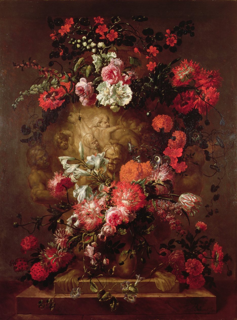Flores alrededor de una enorme urna | Impresión de arte