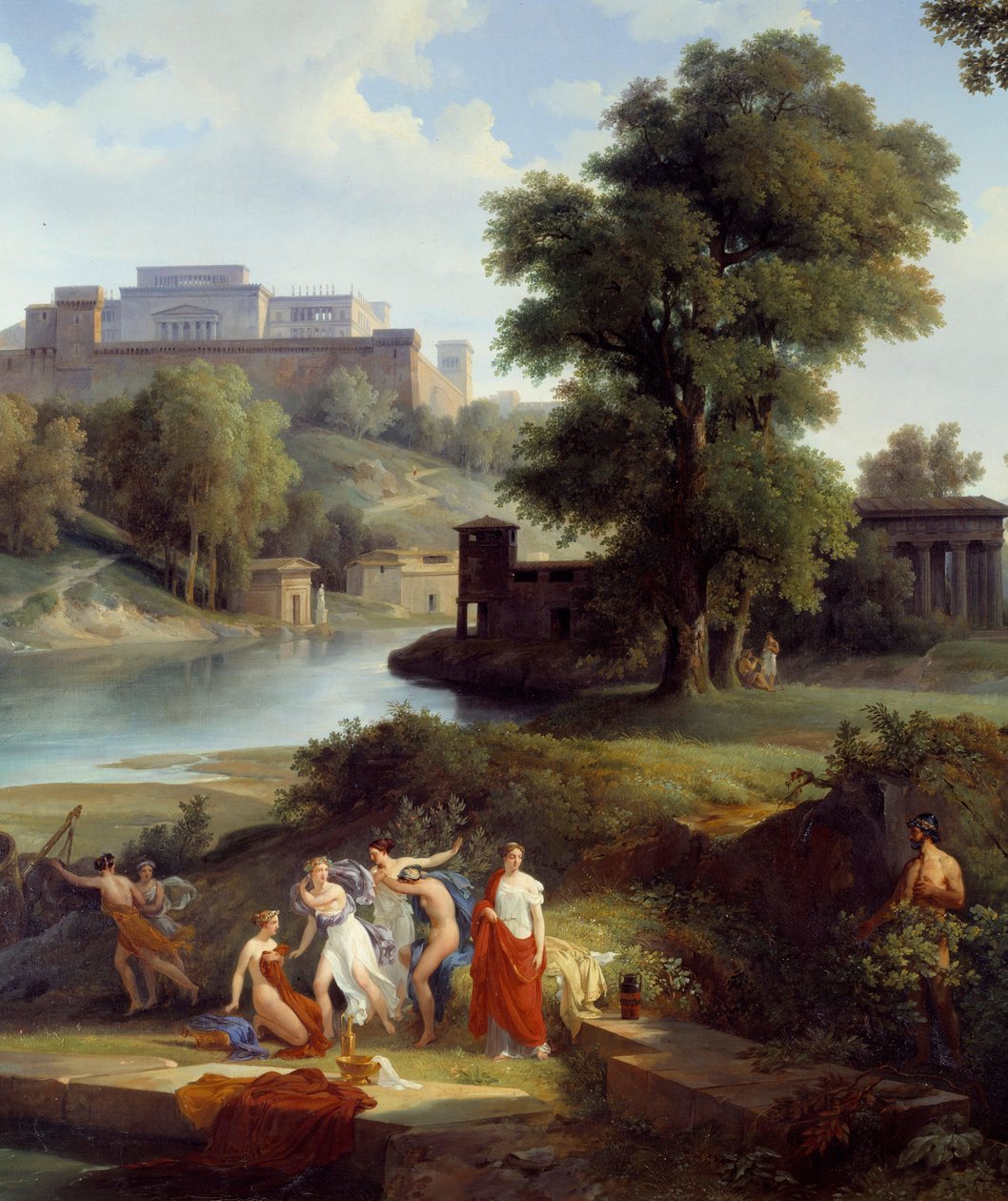 Odisea de Homero: Ulises ve a Nausícaa, hija del rey Alcínoo, jugando a ...