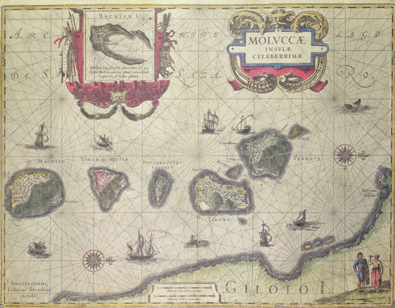 Mapa que muestra las Islas Molucas frente a Halmahera, 1640