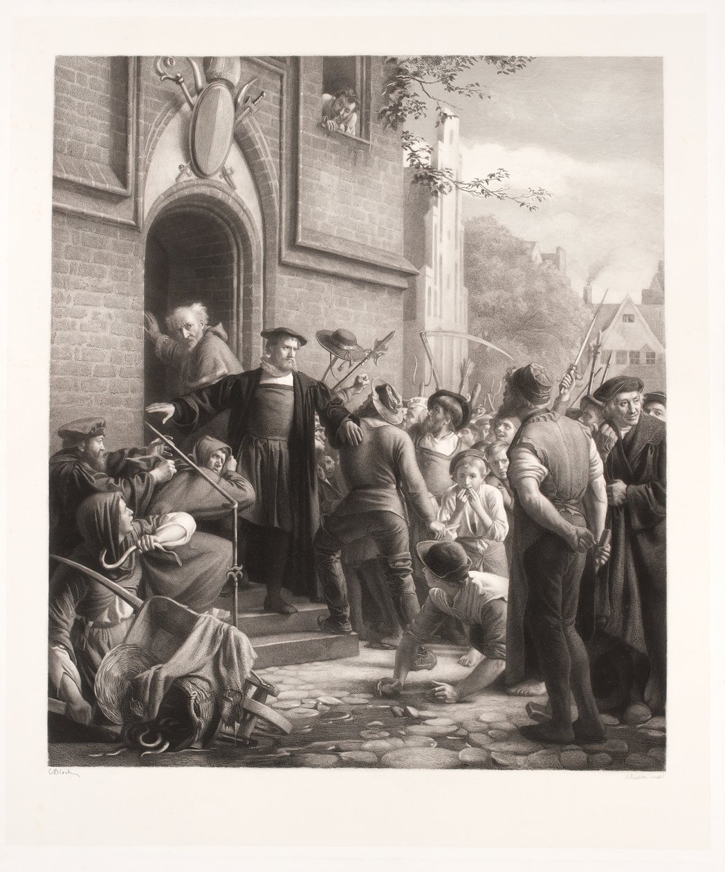El obispo Rønnow defendido por Hans Tausen contra el ataque de la multitud