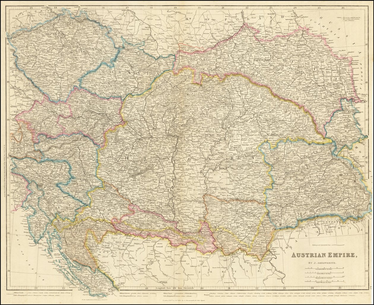 Mapa del Imperio austriaco de 1858 por John Arrowsmith