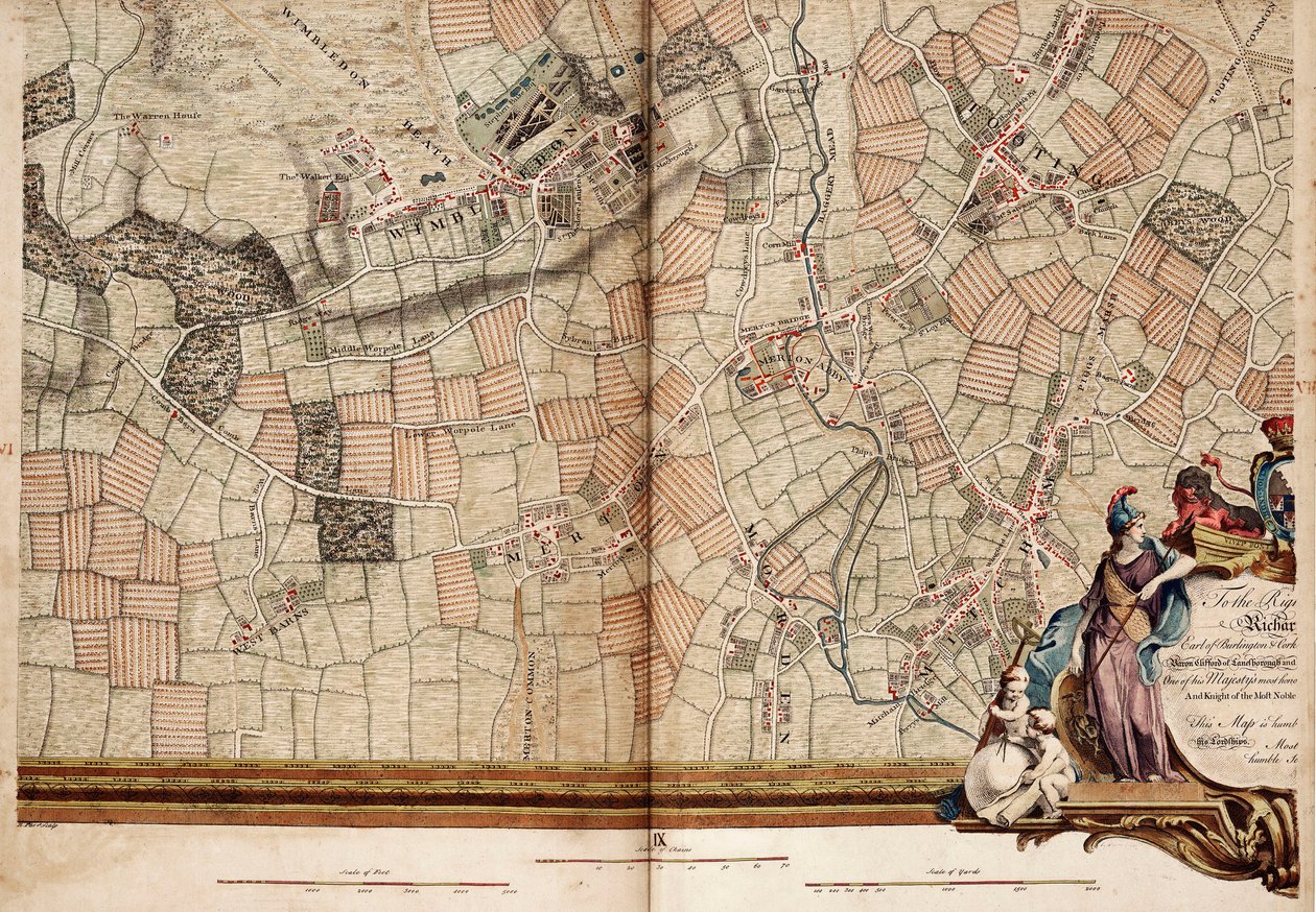 Mapa de Wimbledon y Tooting | John Rocque