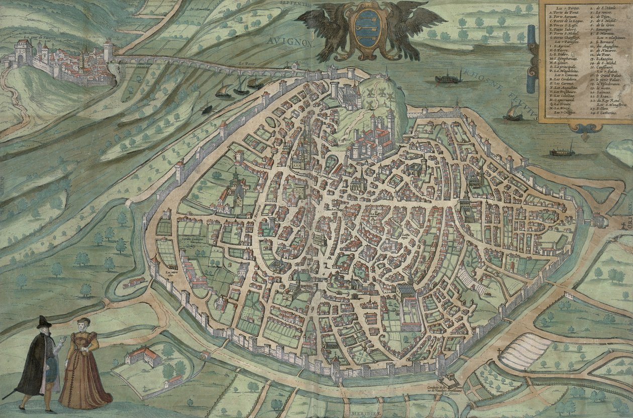 Mapa de Aviñón, de 'Civitates Orbis Terrarum' por Georg Braun y Frans ...