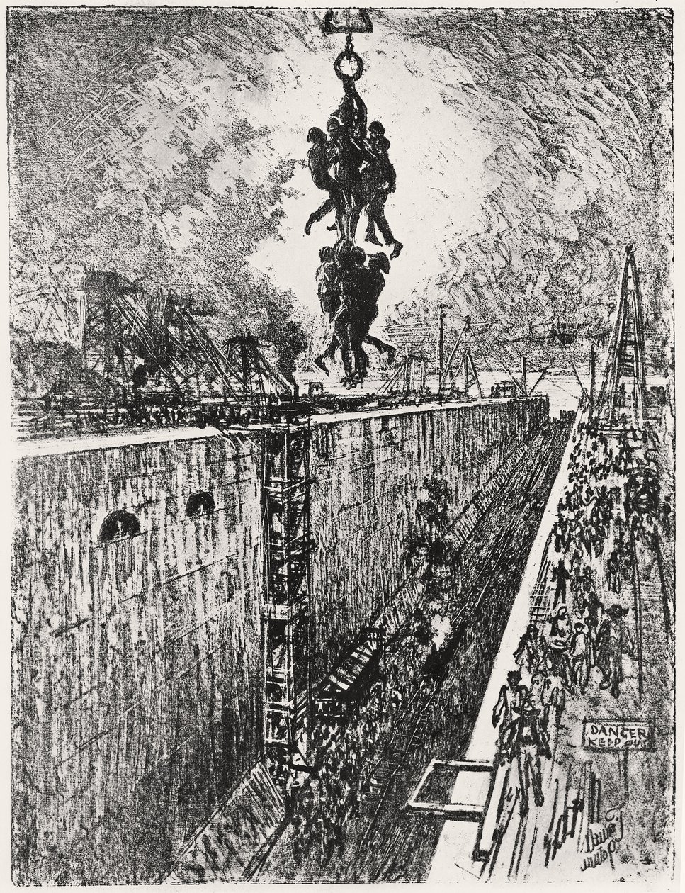Fin del día: Gatun Lock, lámina VII de 'El Canal de Panamá' por Joseph ...