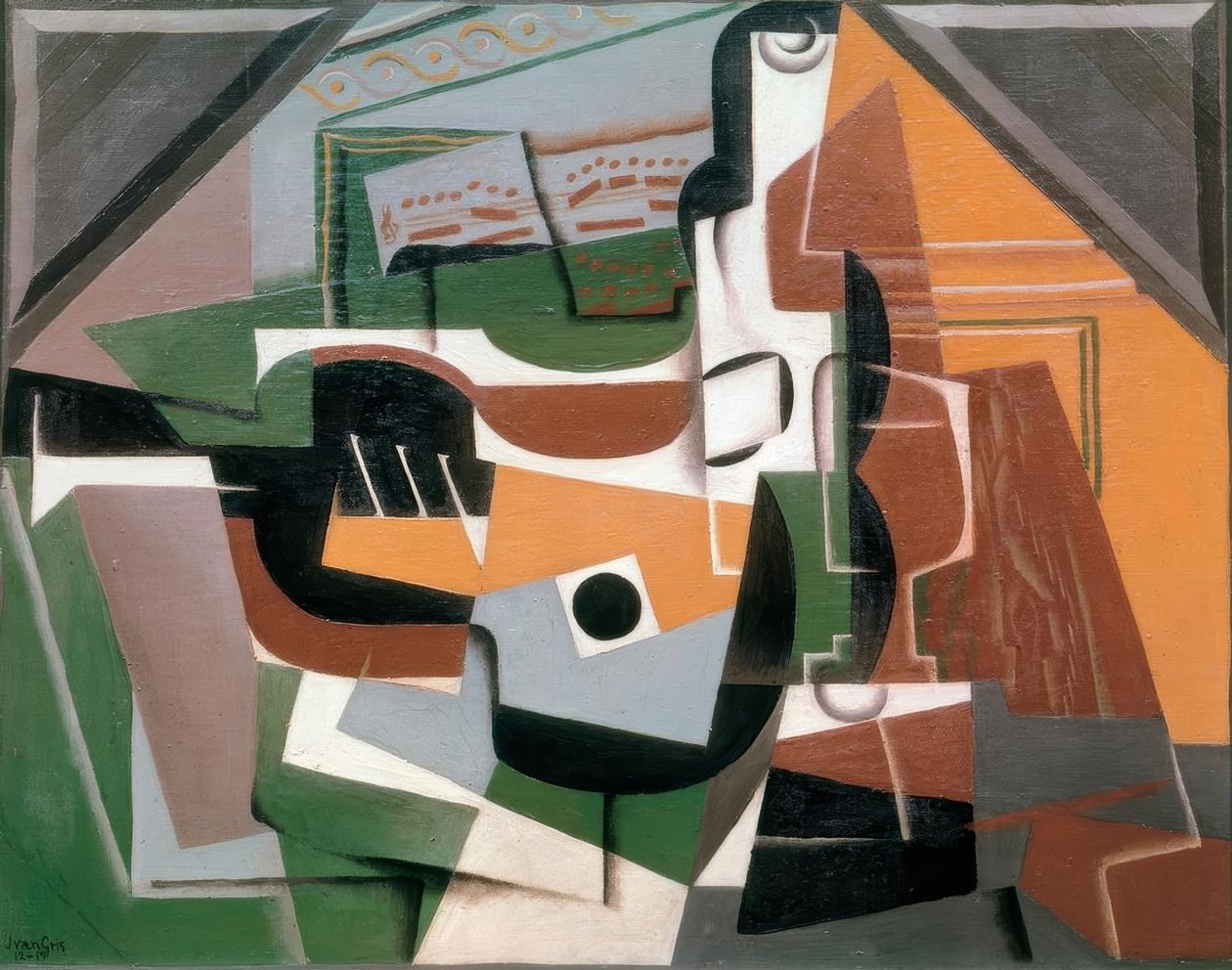 Guitarra, botella y vaso | Juan Gris | Impresión de arte