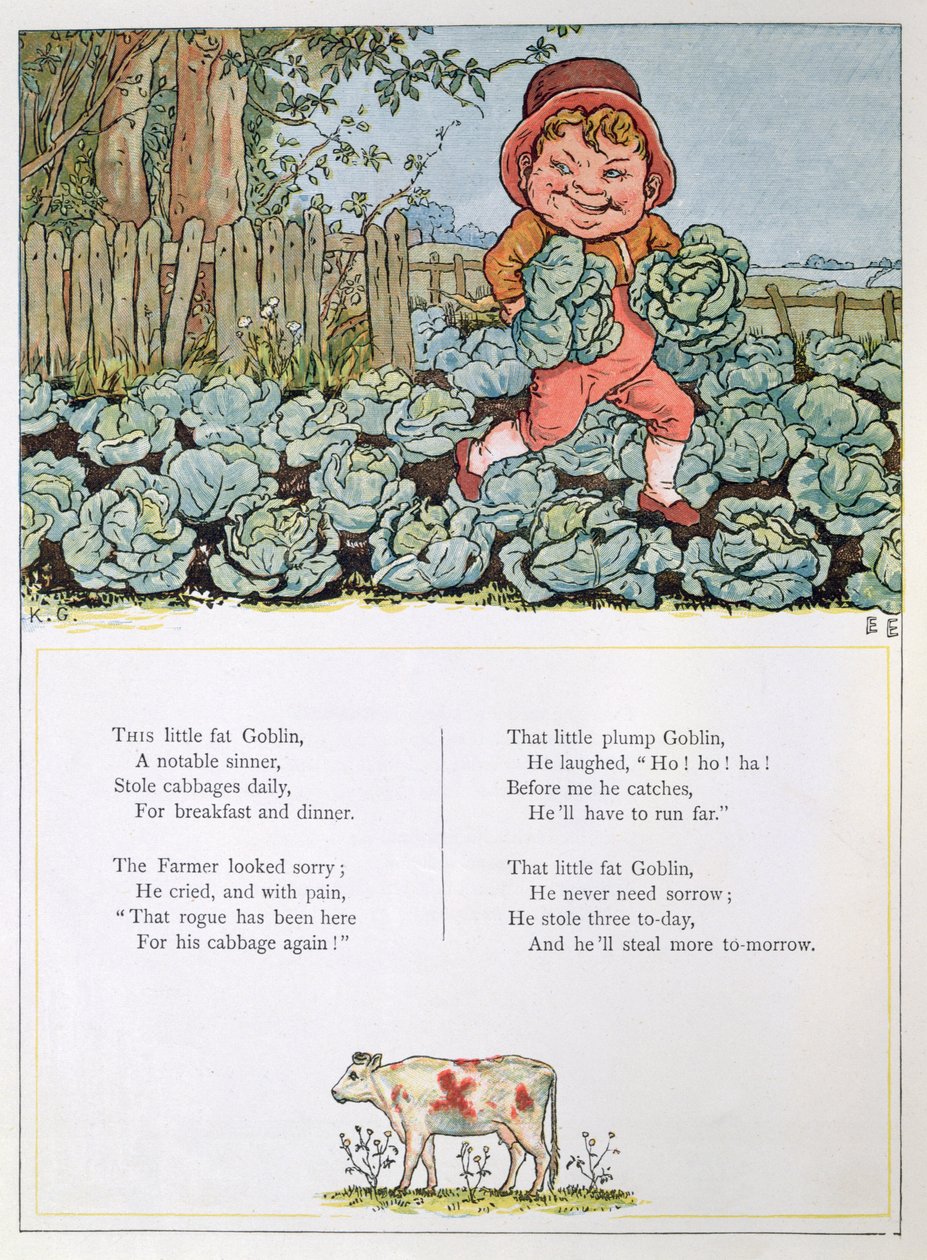 Un duende robando coles, ilustración para un poema de 'Under the Window'