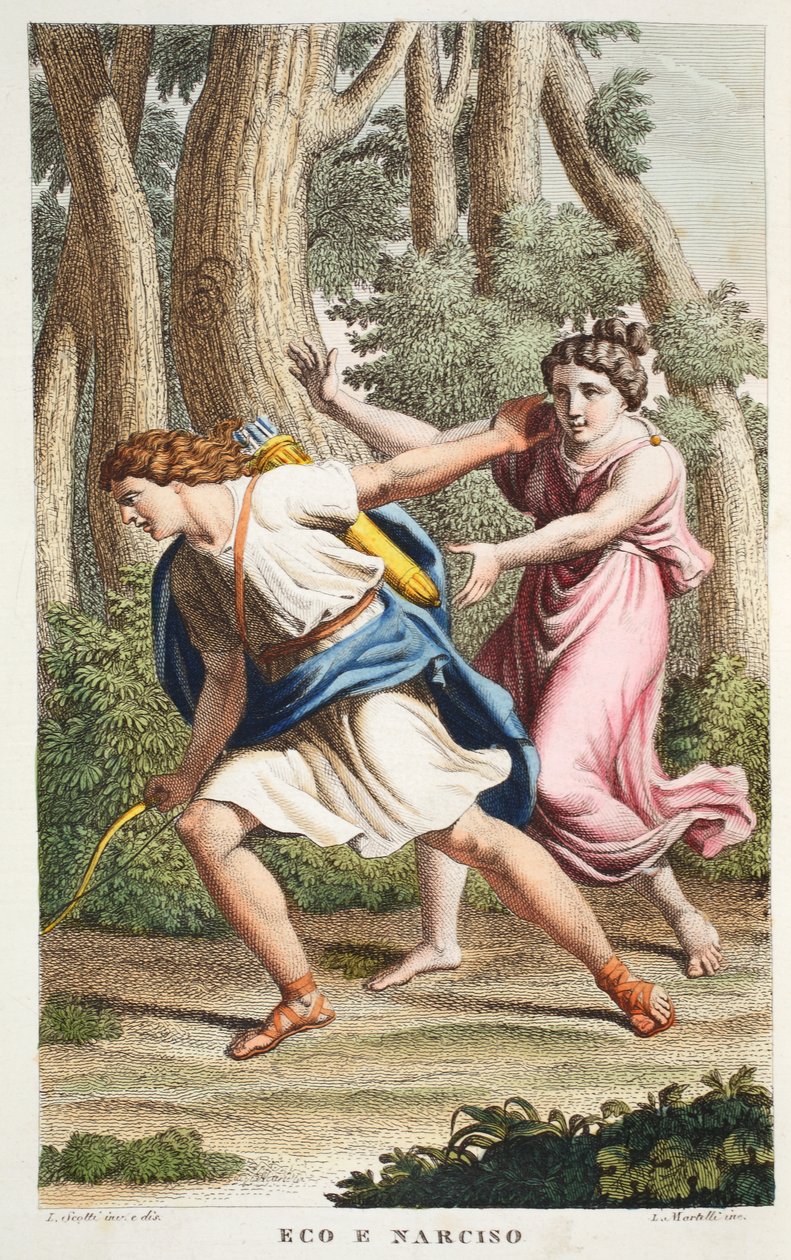Eco y Narciso, Libro III, ilustración de Las Metamorfosis de Ovidio ...