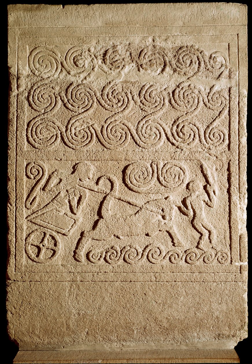 Arte micénico: estela funeraria en piedra caliza con representación de ...