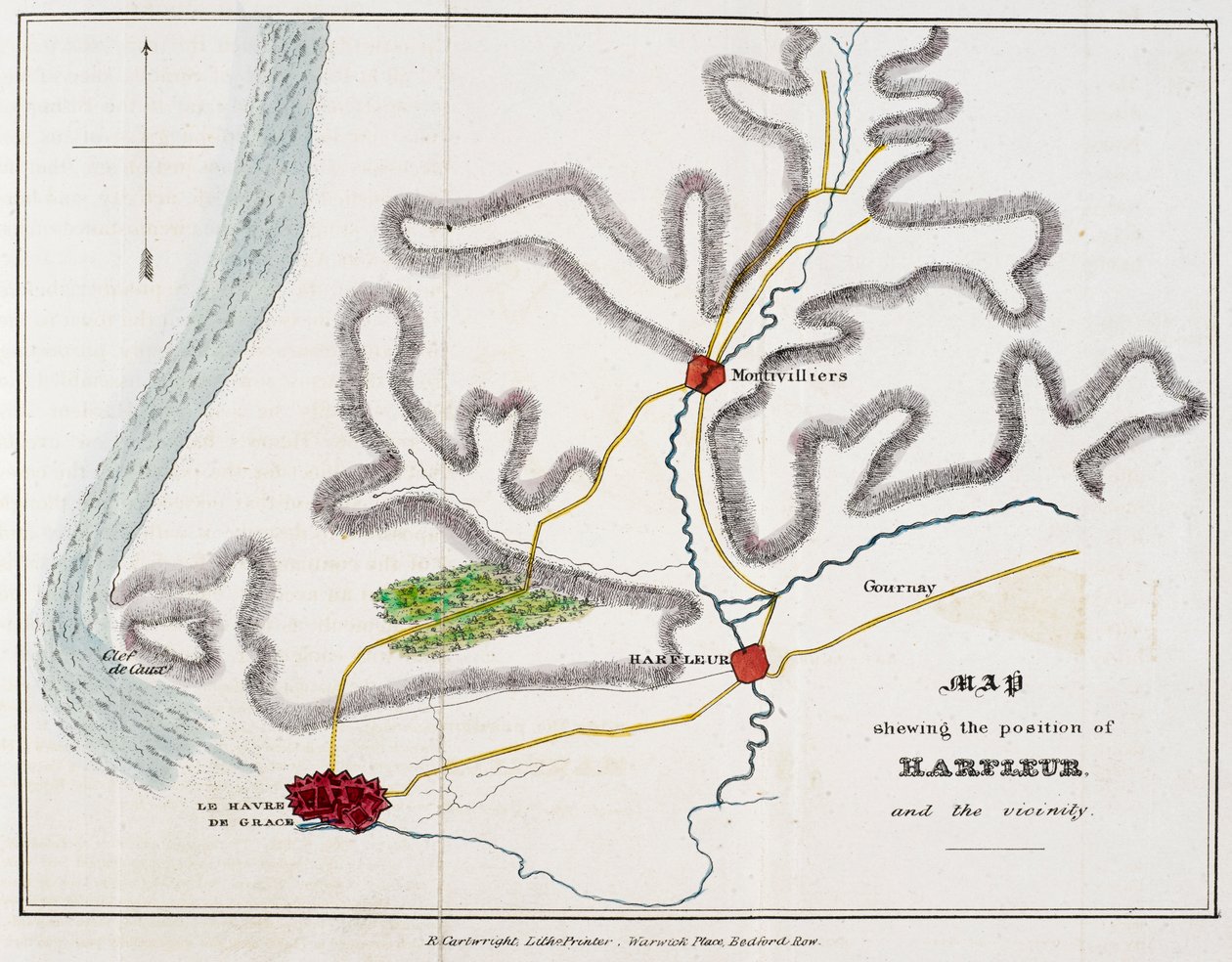 'Mapa mostrando la posición de Harfleur y sus alrededores', ilustración ...