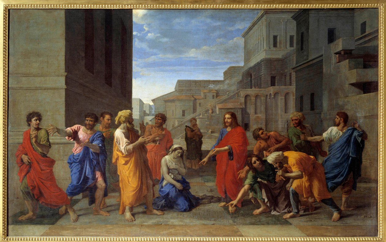 Cristo y la mujer adúltera, pintura de Nicolas Poussin
