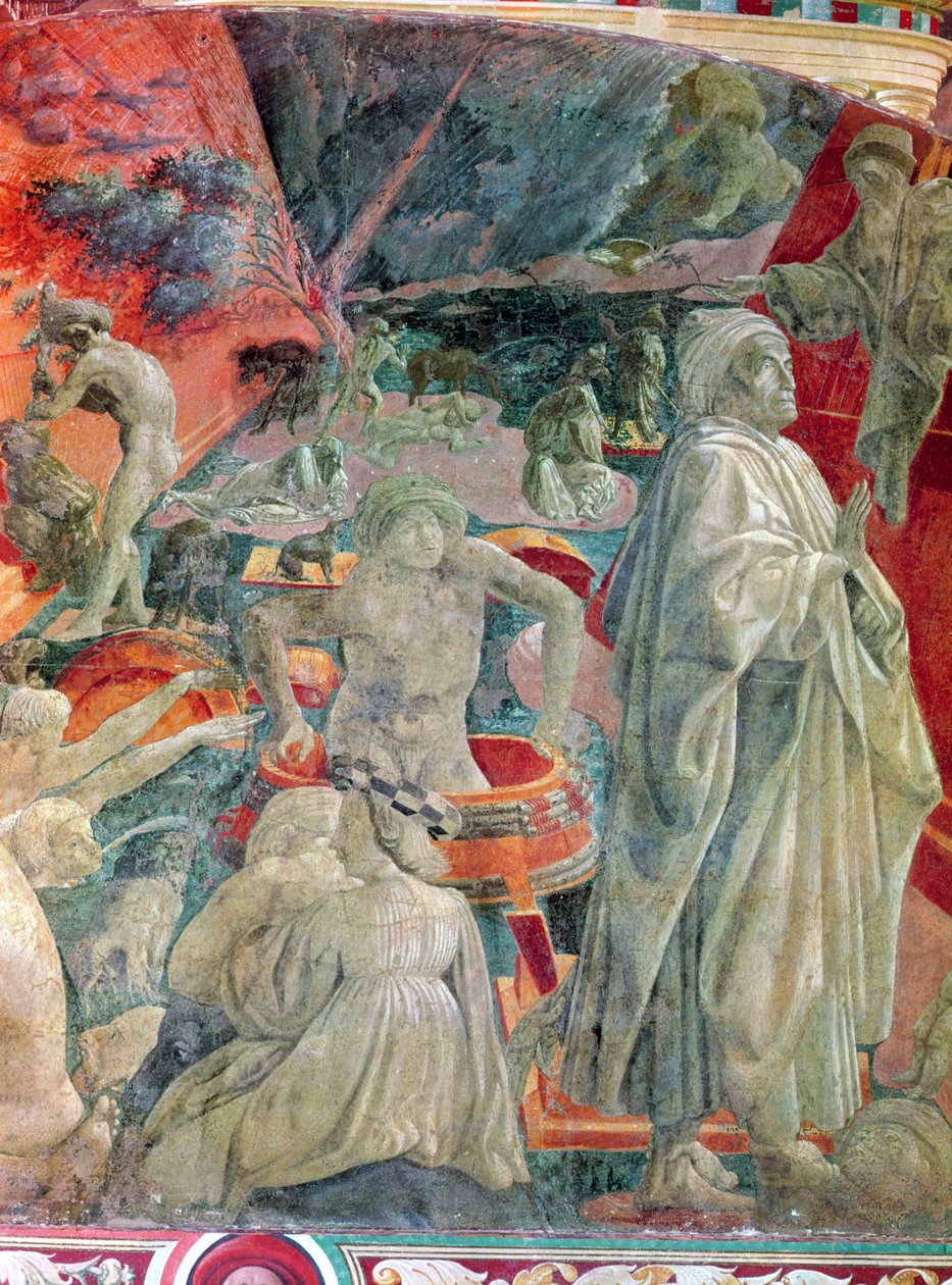 El Gran Diluvio y la Retirada del Agua (detalle del hombre en un barril ...