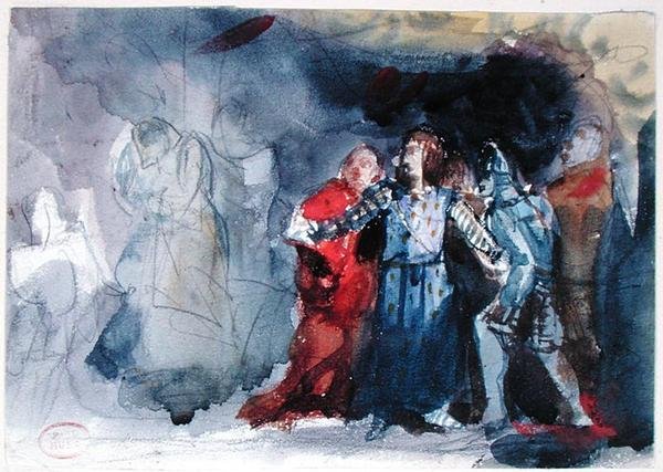 El fantasma del rey apareciendo a Hamlet, escena del Acto I de 'Hamlet ...