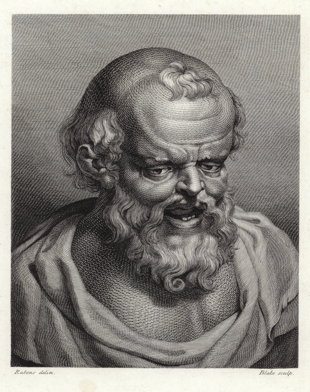Retrato del antiguo filósofo griego Demócrito (grabado a puntos)