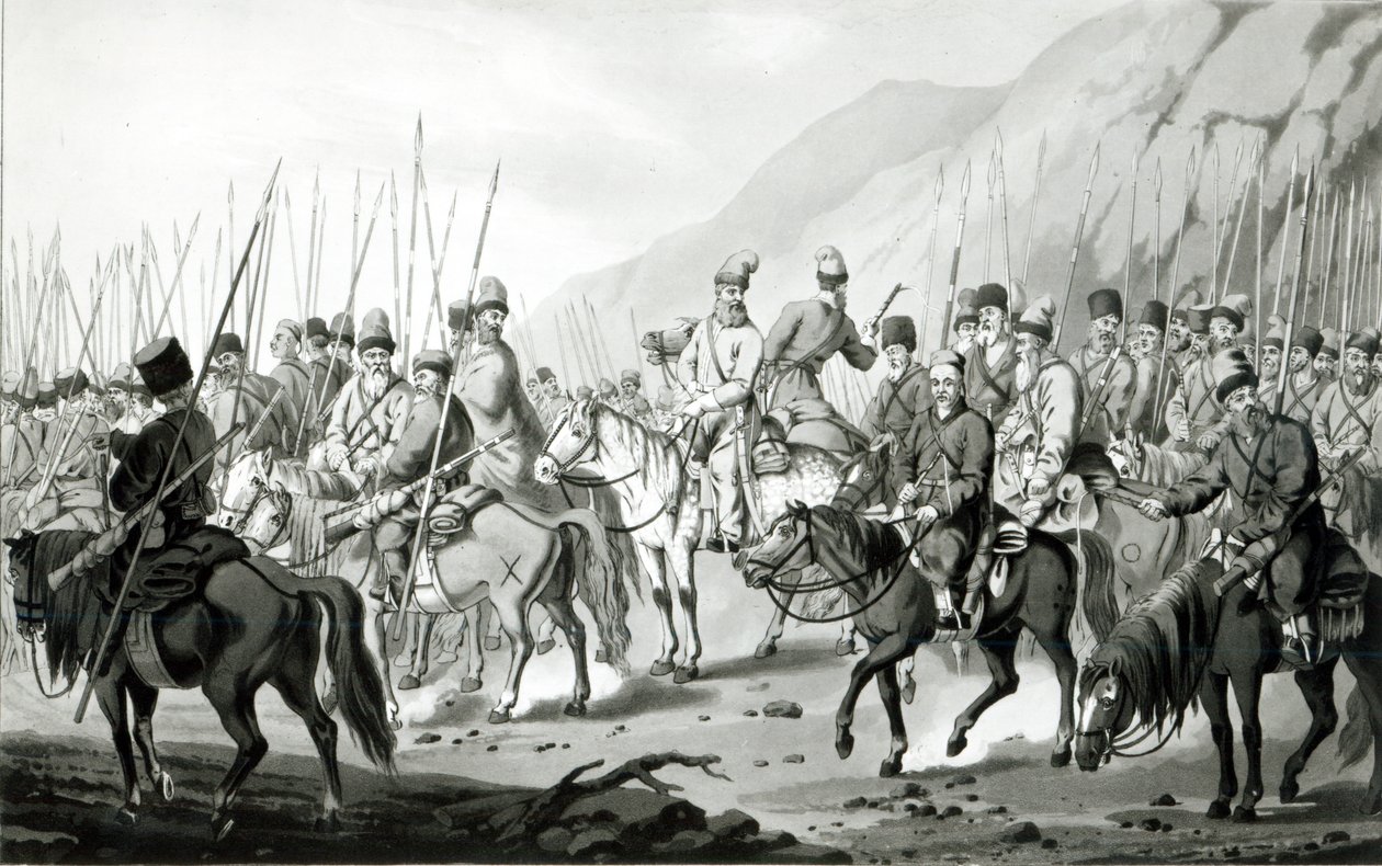 Diferentes tribus de cosacos rusos en orden de marcha, 1813