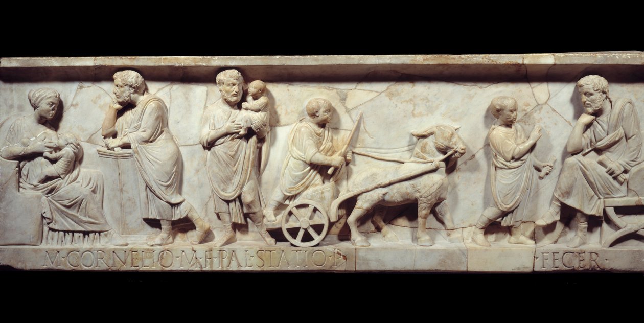 Fragmento del sarcófago de Marcus Cornelius Statius alrededor del 150 d.C.