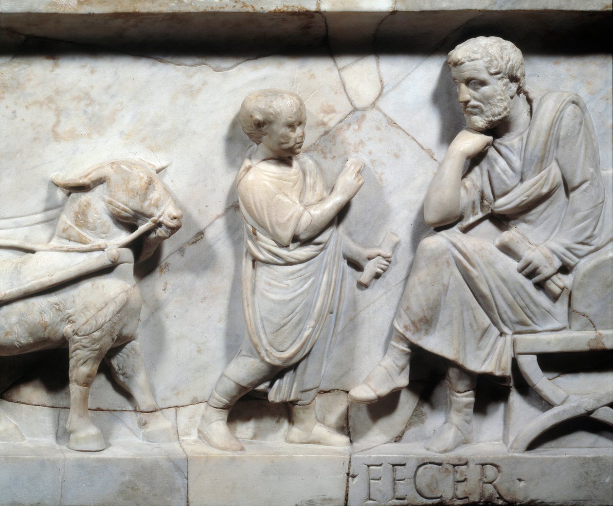 Fragmento del sarcófago de Marcus Cornelius Statius alrededor del 150 d ...