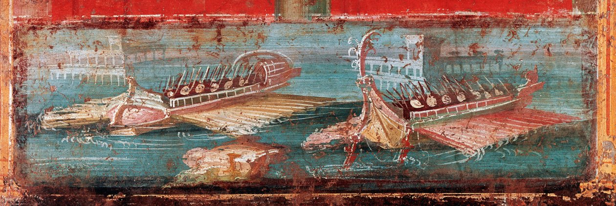 Barcos de guerra romanos en la entrada de un puerto (fresco)