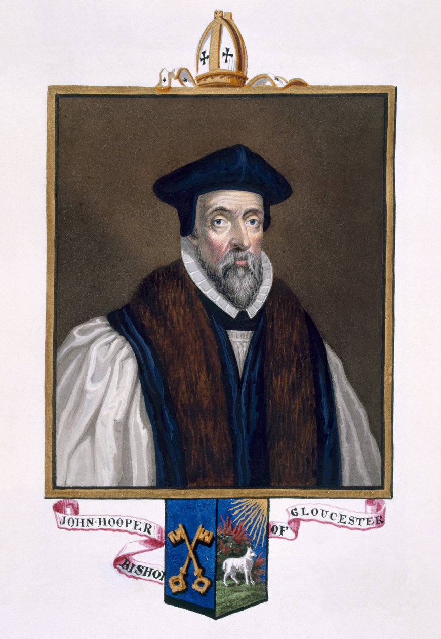 Retrato de John Hooper, obispo de Gloucester, de 'Memorias de la corte ...