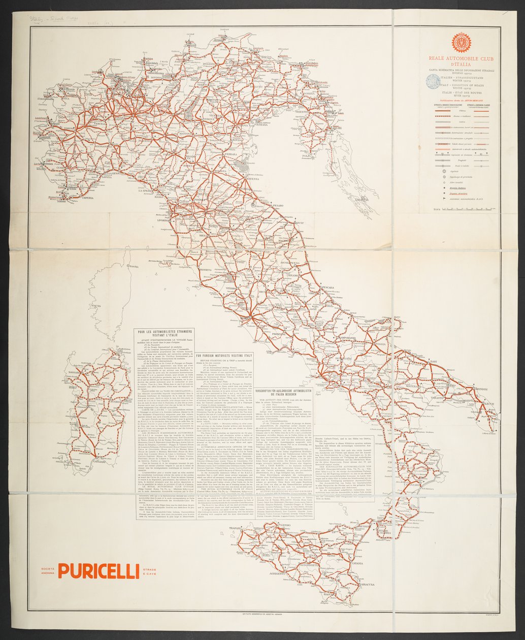 Mapa de carreteras de Italia, 'Mapa esquemático de información vial ...