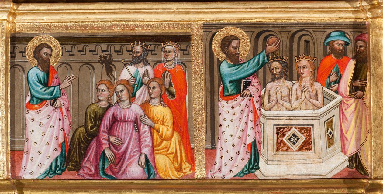 Predela con la vida de San Bartolomé, haciendo exorcismos y bautizando ...