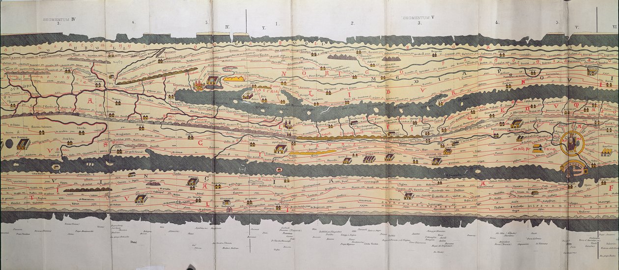 Parte de la Tabula Peutingeriana (Tabla de Peutinger, Mapa de Peutinger ...