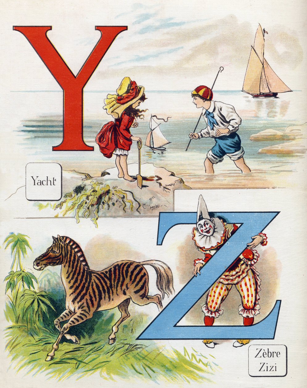 Letras Y y Z: Yate, cebra y Zizi el payaso. Grabado en "ABC L'alphabet ...