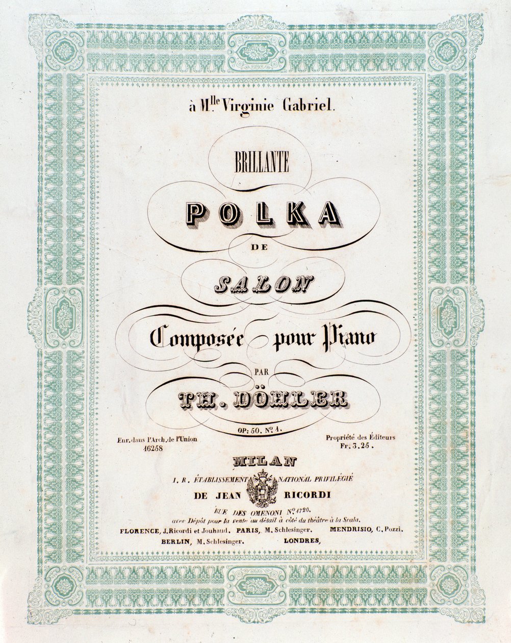 Portada de partitura musical de Polka de salón de Theodor von Dohler