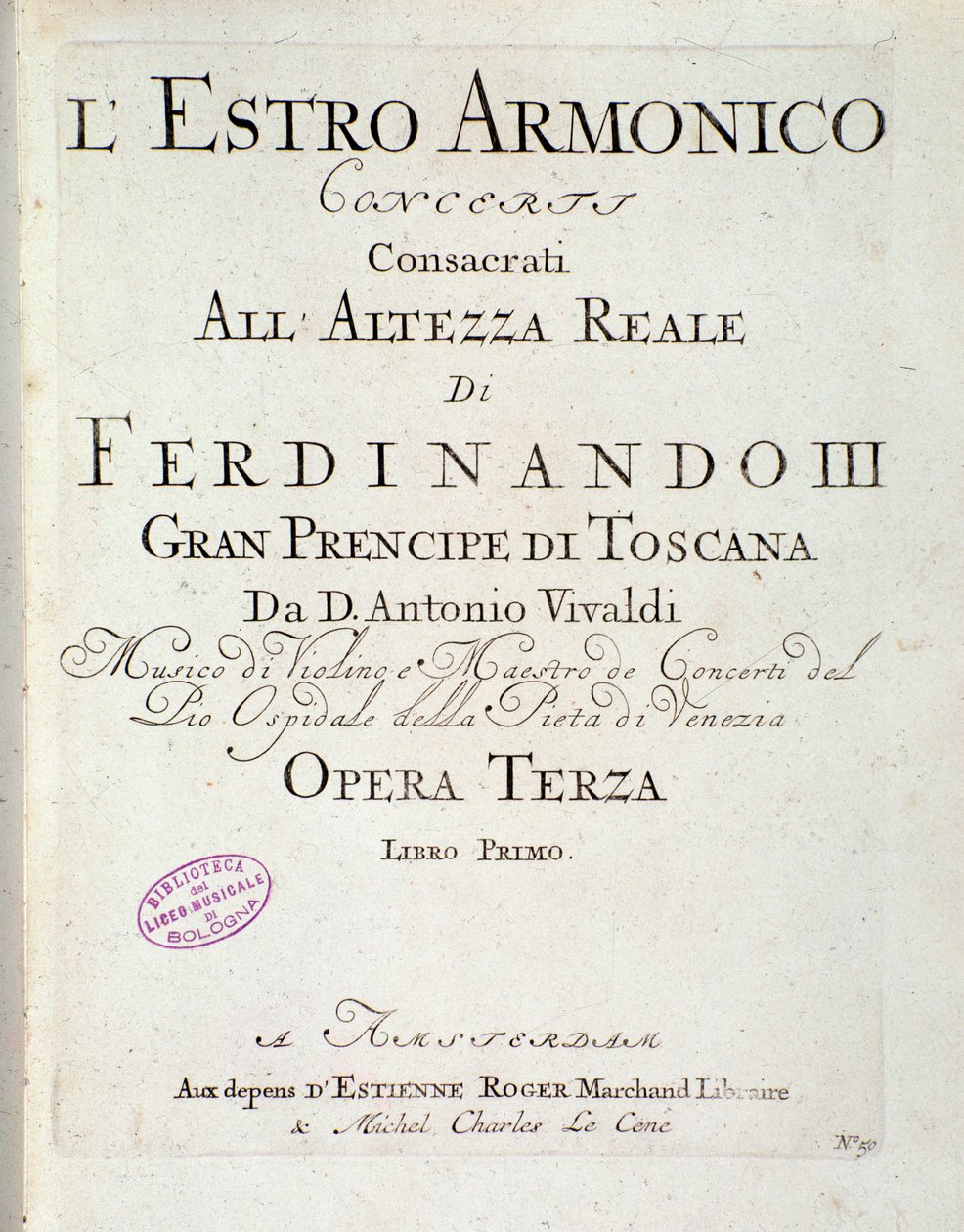 Página de la partitura musical de L'Estro Armonico, Op 3 (Inspiración Armónica) de Antonio Vivaldi