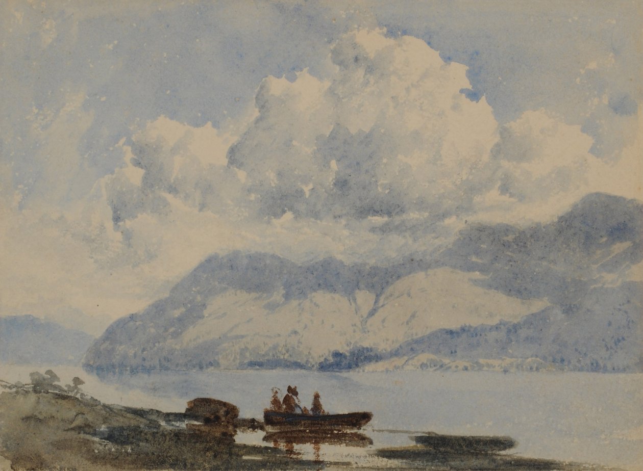 Lago con bote y figuras | William James Blacklock