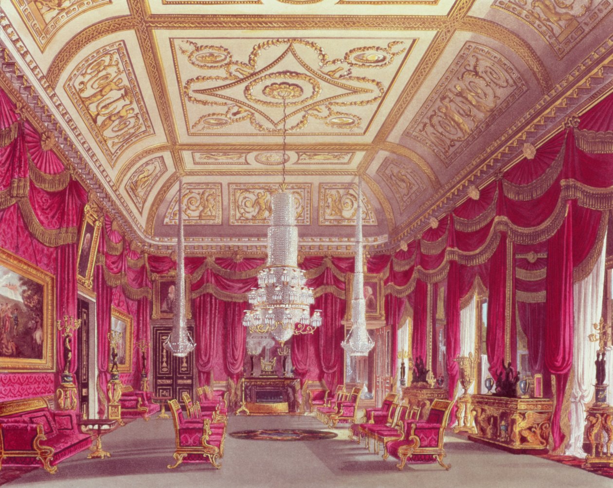 El Salón Carmesí, Carlton House de 'Residencias Reales' de Pyne, 1818