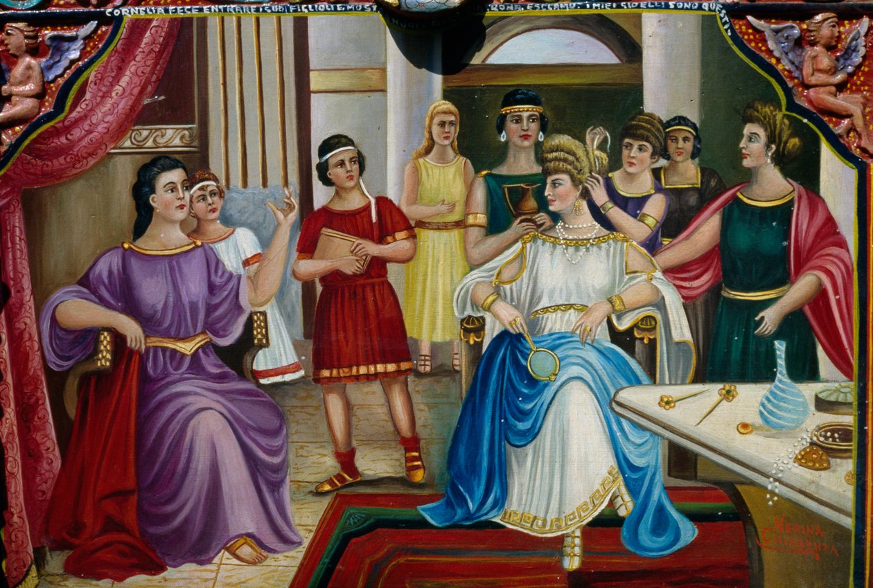 Decoración pictórica que representa a una matrona romana en un carro ...