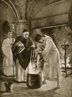 Trial by the Ordeal of Boiling Water, ilustración de 'Hutchinson's ...
