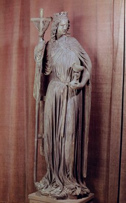 Figura alegórica de la iglesia sosteniendo un cáliz y el labarum, c.1230 (detalle)