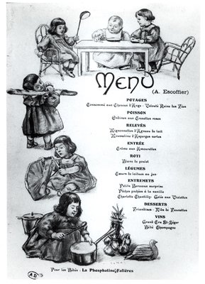 Menú creado por Auguste Escoffier (1846-1935) para Niños y Bebés, c. 1900