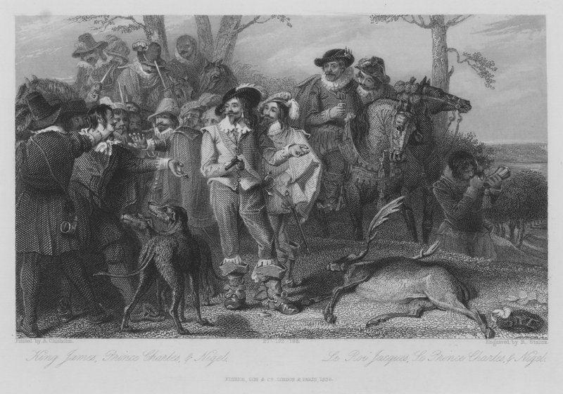 Rey Jacobo, Príncipe Carlos y Nigel (grabado)