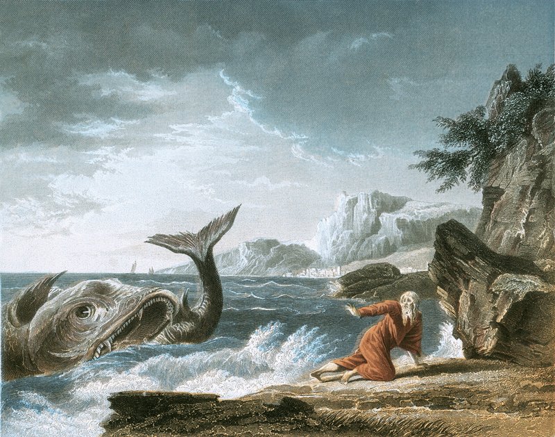Jonás vomitado por la ballena en tierra firme