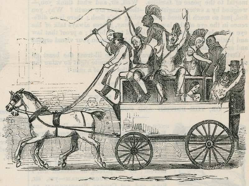 Indios de la tribu Ojibbeway en un autobús de Londres