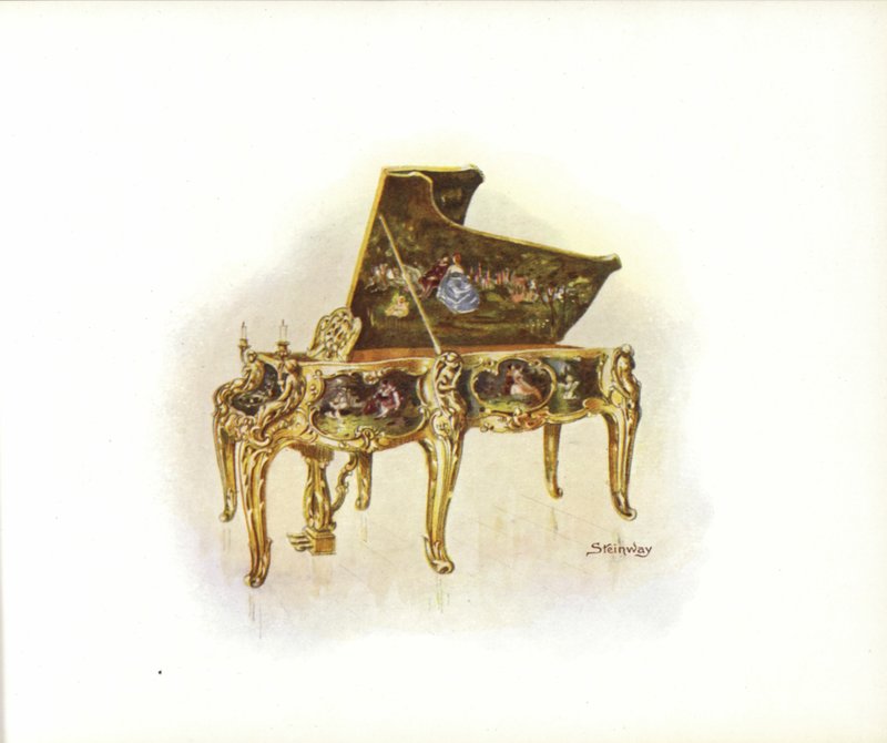 Página del Catálogo de Arte de Steinway & Sons (litografía a color)