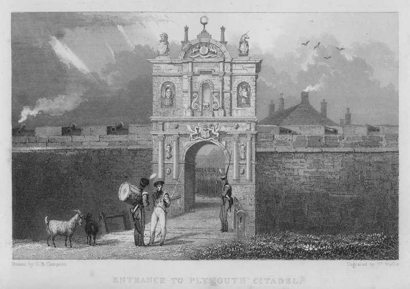 Entrada a la Ciudadela de Plymouth (grabado)