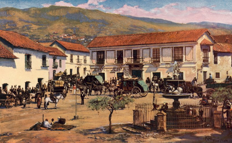 Escena en La Paz, Bolivia (litografía en color)